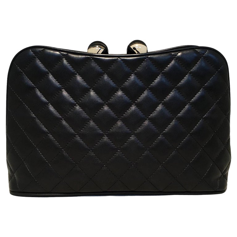 Chanel Black Leather Crystal Ball Kiss lock Clutch For Sale at 1stDibs