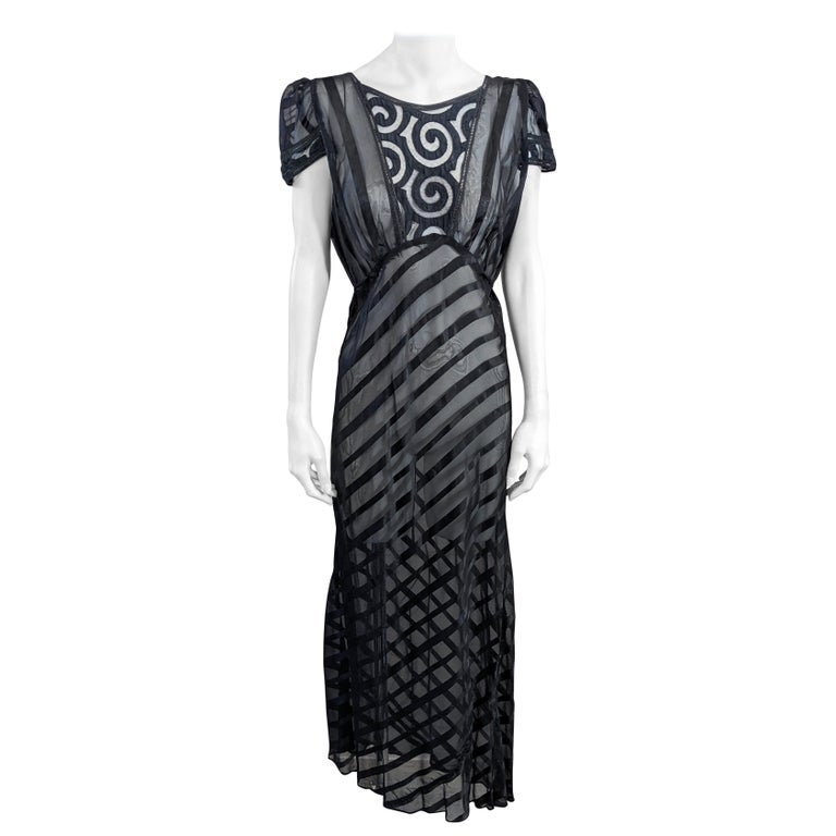 Art Deco Rayon Shadow Stripe Slip Dress For Sale at 1stDibs