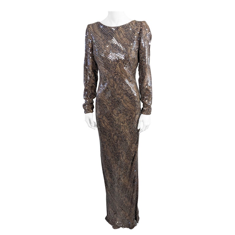 Glamorous Sequin Snake Print Column Gown For Sale at 1stDibs