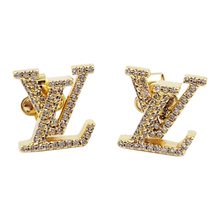 Louis Vuitton LV Iconic Rhinestones Logo Gold Earrings For Sale at 1stDibs