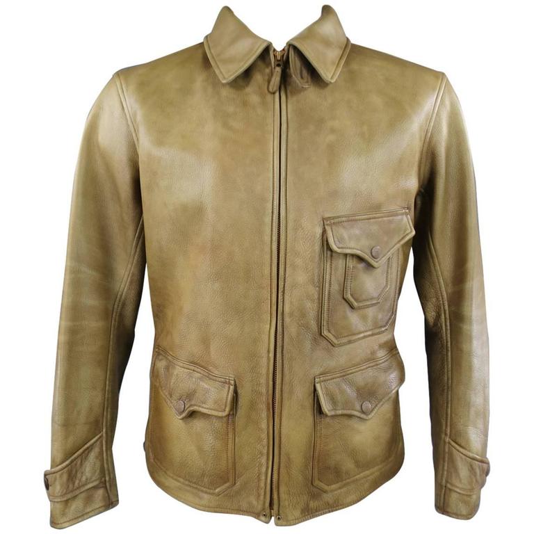 Men's RRL by RALPH LAUREN 42 Distressed Beige Leather Patch Pocket ...