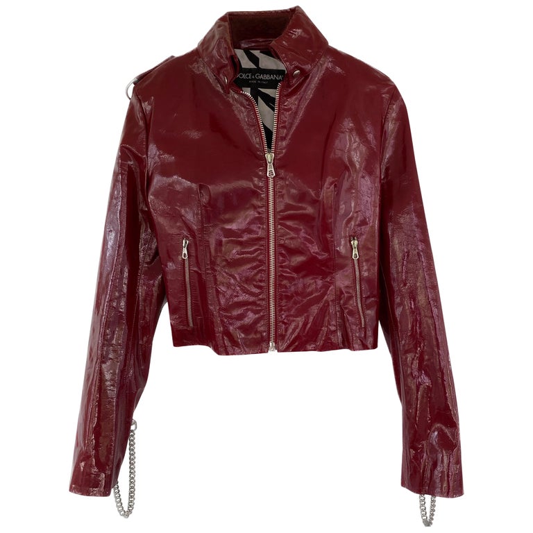 Dolce and Gabbana - Veste motard en cuir verni, années 1990 En vente ...