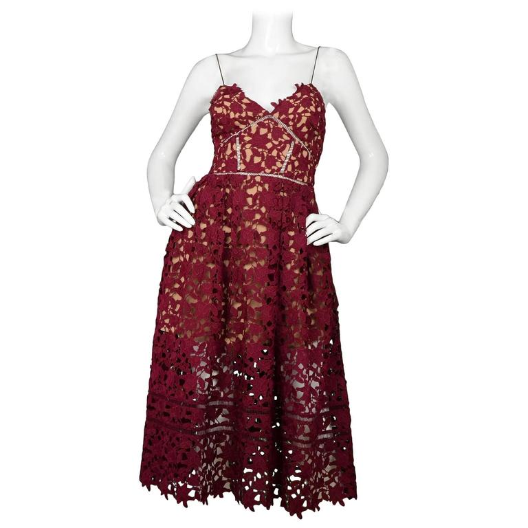 Self-portrait Burgundy 'Azalea' Dress Sz 2 NWT rt. $480 For Sale at 1stDibs