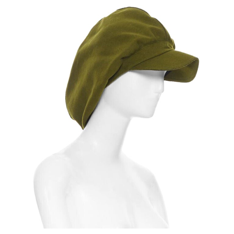 YOHJI YAMAMOTO military green wool short beak oversized draped beanie ...