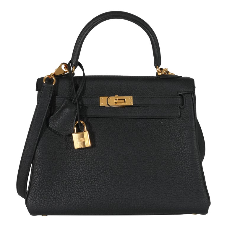 Hermès Noir Veau Togo Kelly II Retourne 25 GHW En vente sur 1stDibs