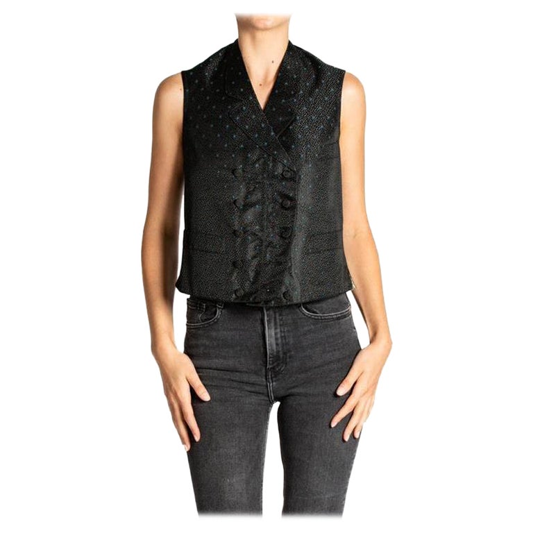 Victorian Blue and Black Silk Jacquard Double Breasted 1840S Men’S Vest ...