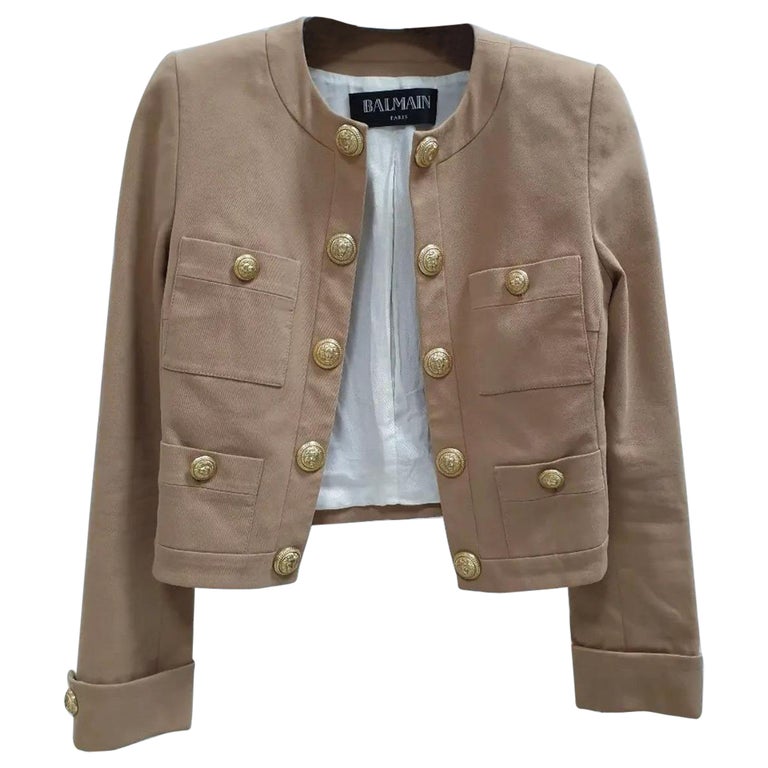 Balmain Beige Gold Button Jacket For Sale at 1stDibs