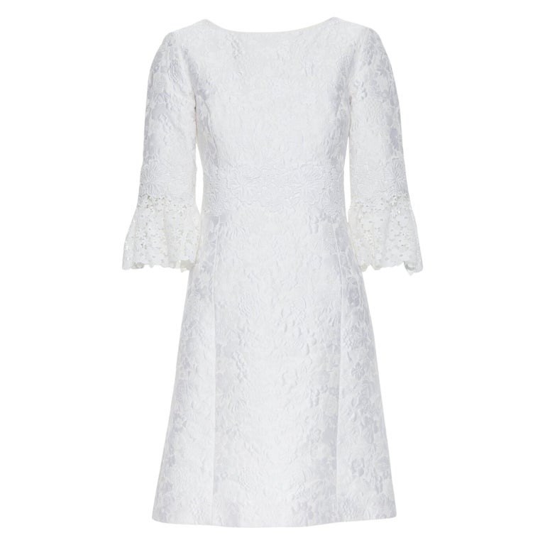 MICHAEL KORS COLLECTION white floral cloque lace trimmed 3/4 sleeve ...
