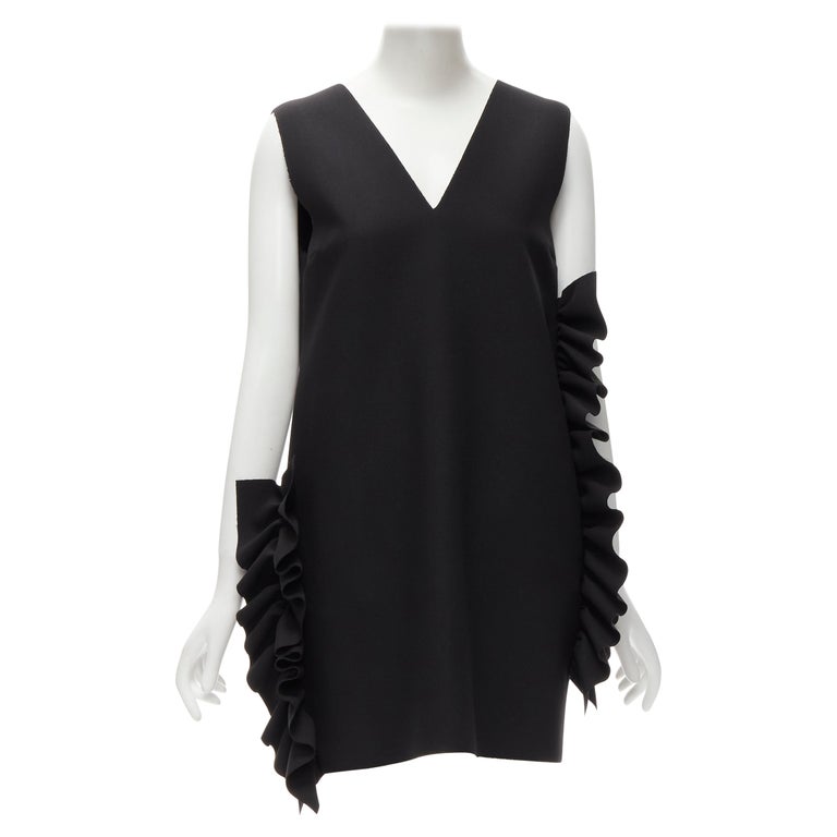 MSGM black structured ruffles V neck logo zip mini dress IT40 S For ...