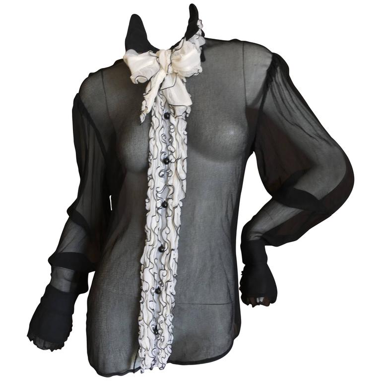 Yves Saint Laurent Seductive Sheer Silk Ruffle Blouse New with Tags For ...