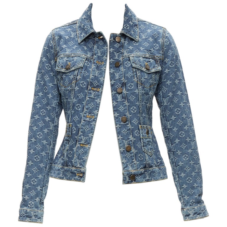 LOUIS VUITTON 2008 Vintage blue LV monogram denim trucker jacket FR34 ...