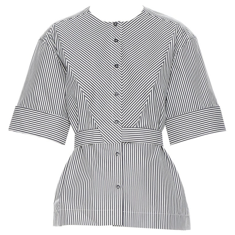 PALMER HARDING 100% cotton navy white contrast stripe cinched waist ...