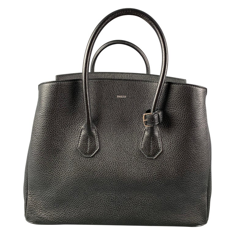 BALLY Black Pebble Grain Leather Top Handles Handbag For Sale at 1stDibs
