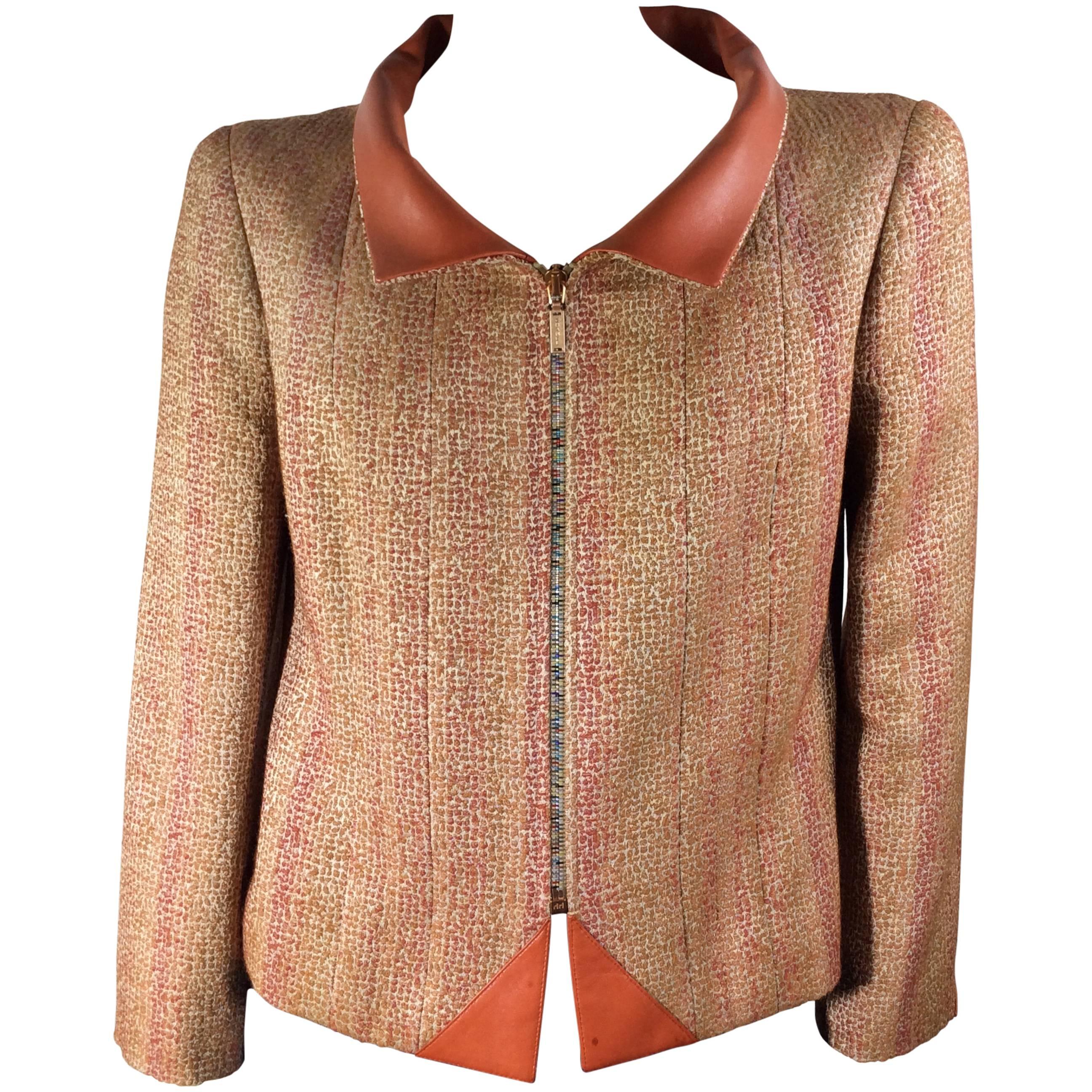 Chanel Burnt Orange Tweed Blazer Leather Embellishments For Sale at 1stDibs