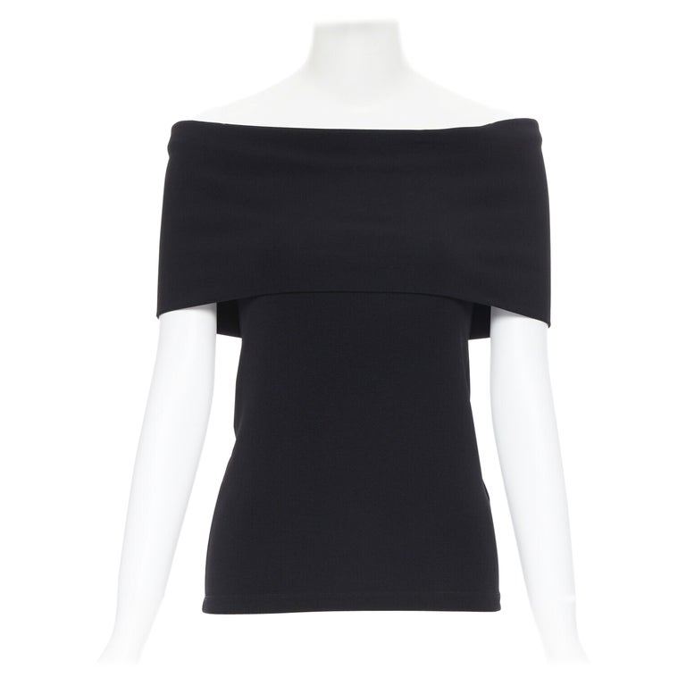 ROSETTA GETTY black knitted foldover banded off shoulder stretch top XS ...