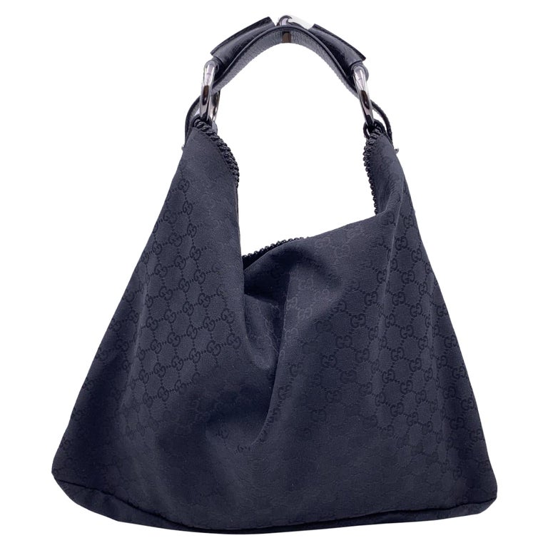 Gucci Black Monogram Canvas Horsebit Hobo Handbag For Sale at 1stDibs