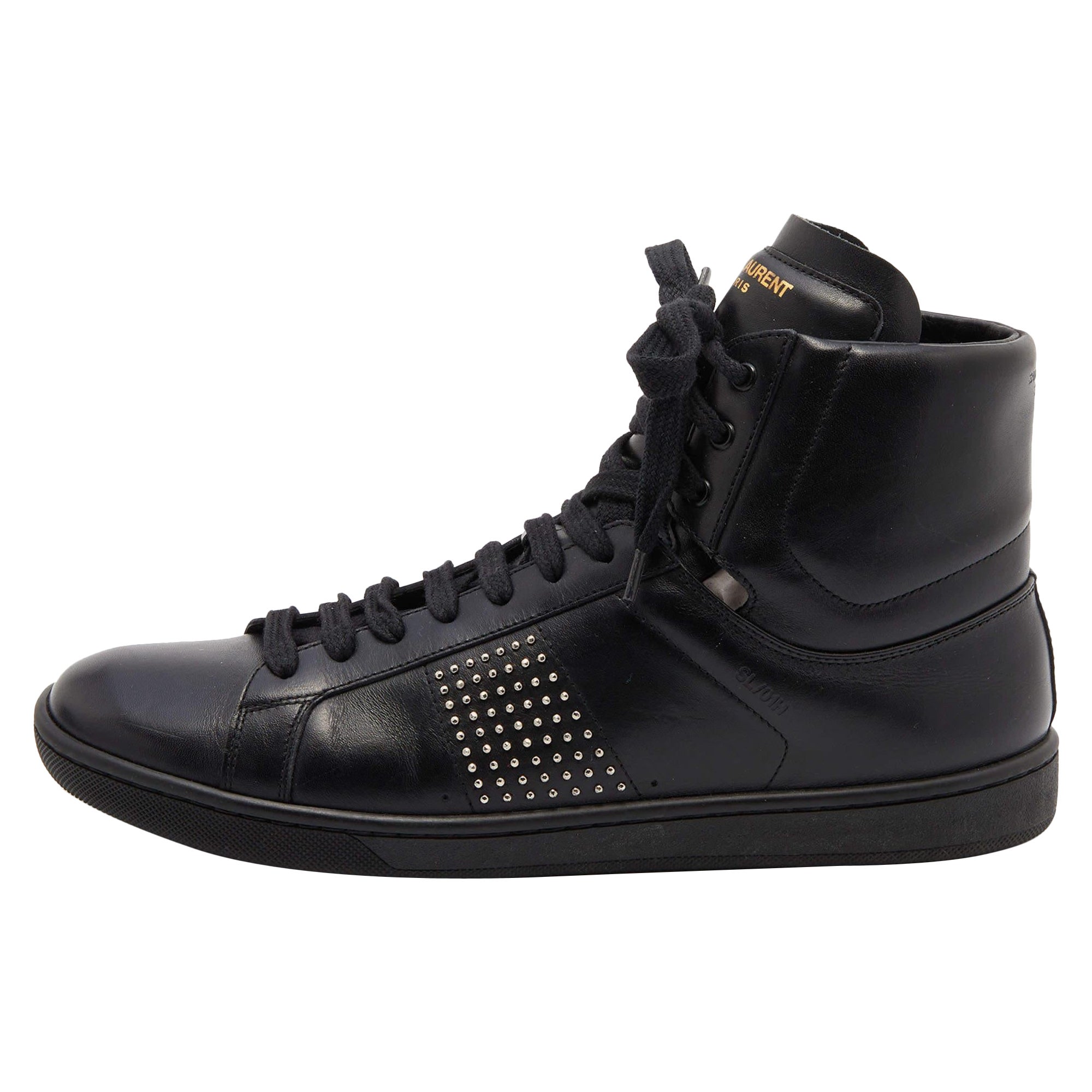 Saint Laurent Black Leather Studded High Top Sneakers Size 39 For Sale ...