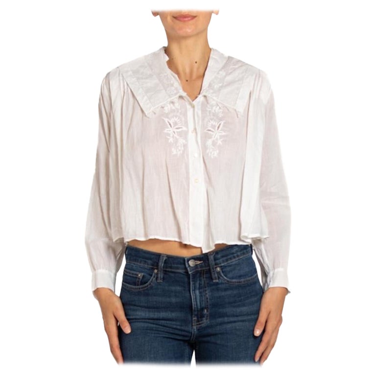 Edwardian White Organic Cotton Lawn Square Collared Blouse With Fine ...