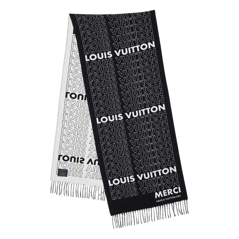 Louis Vuitton Black Logo Intarsia Knit Wool and Cashmere Fringed ...