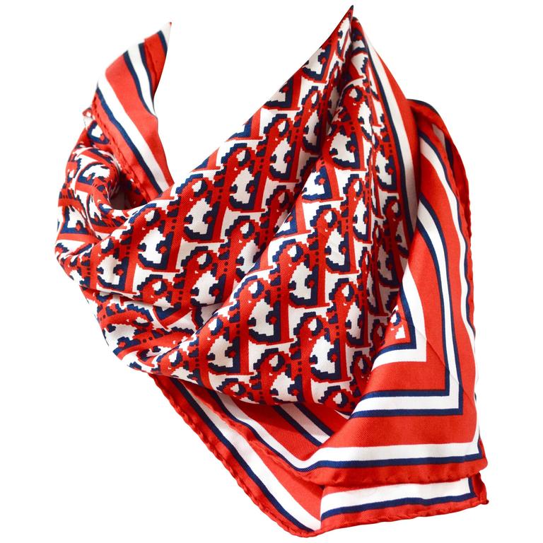 Vintage Red Christian Dior Monogram Silk Scarf at 1stDibs | christian ...
