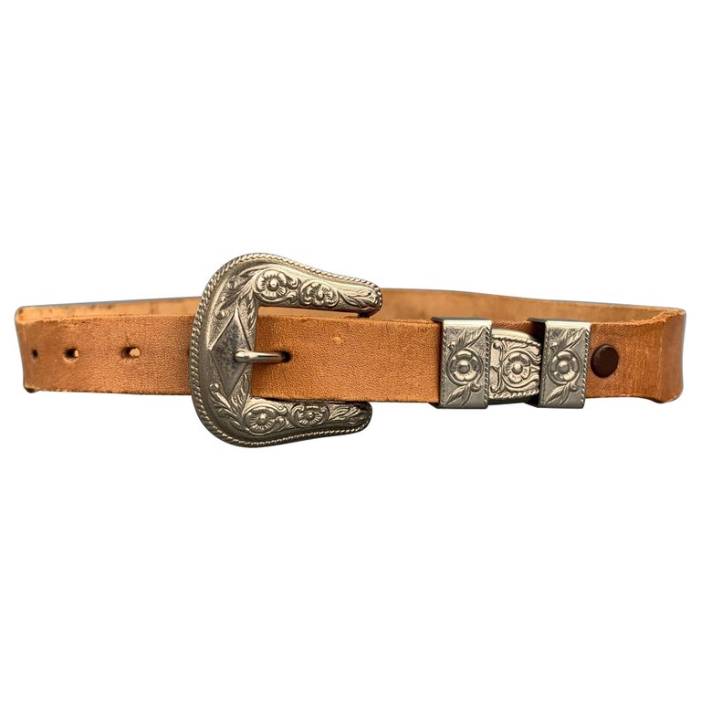 BARBARA Size 28 Tan Leather Skinny Belt For Sale at 1stDibs