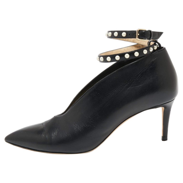 Jimmy Choo Black Leather Ankle Wrap Pointed Toe Booties Size 38.5 For ...