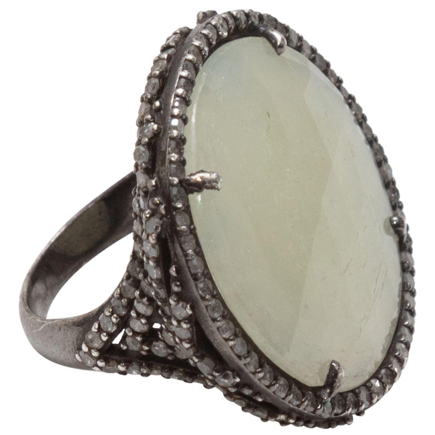 Bavna Cream and Silver Gemstone and Diamond Ring For Sale at 1stDibs