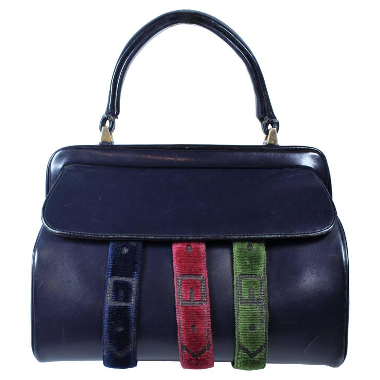 ROBERTO DI CAMERINO Navy Leather Handbag with Gold Hardware at 1stDibs ...