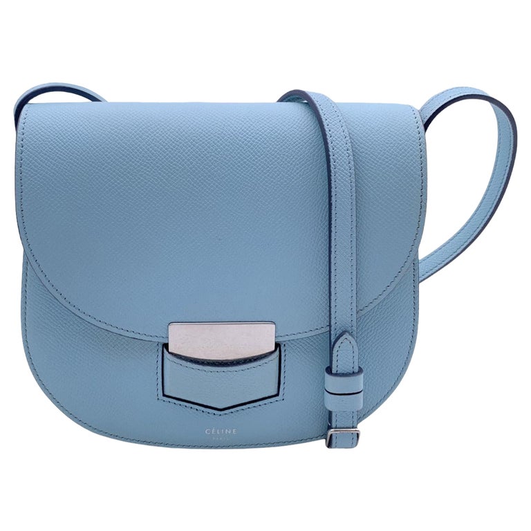 Celine Light Blue Leather Small Trotteur Crossbody Bag For Sale at 1stDibs