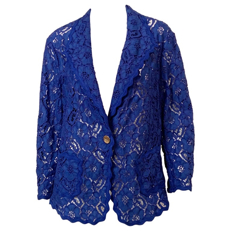 Escada Unlined Blue Lace Jacket in a Larger Size For Sale at 1stDibs
