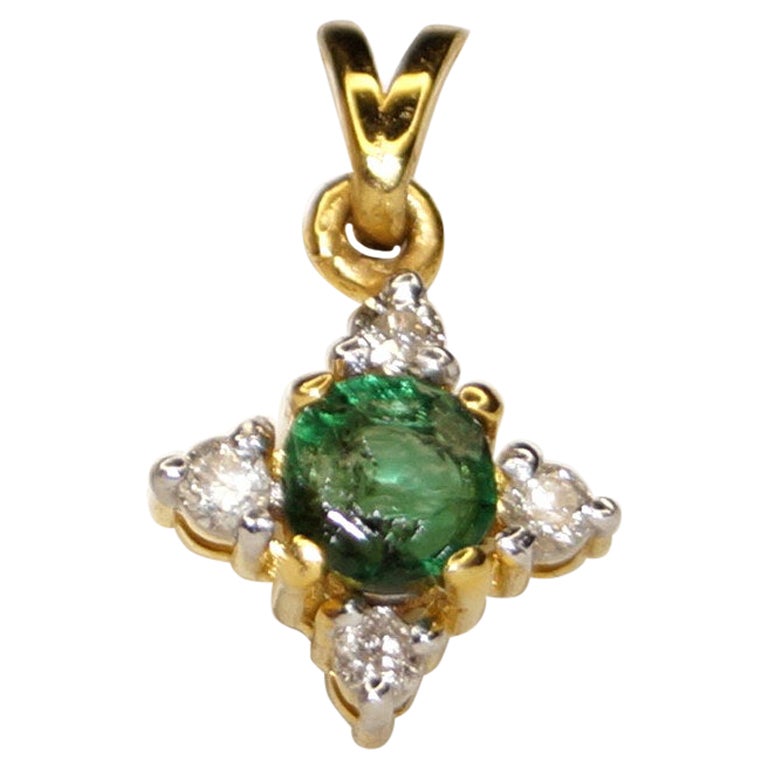 Natural AAA+++ Emerald Diamond Pendant Certified Hallmark 18K Gold Drop ...