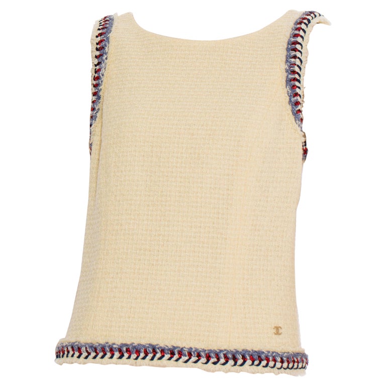 Chanel Ivory Tweed Vest With Braided Trim 40 FR For Sale at 1stDibs