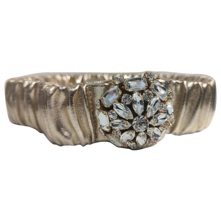 Gold leather Swarovski stones belt nwot For Sale at 1stDibs