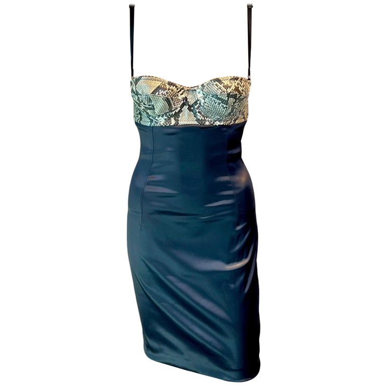 Dolce and Gabbana S/S 2005 Python Leather Bustier Bra Bodycon Silk Mini ...