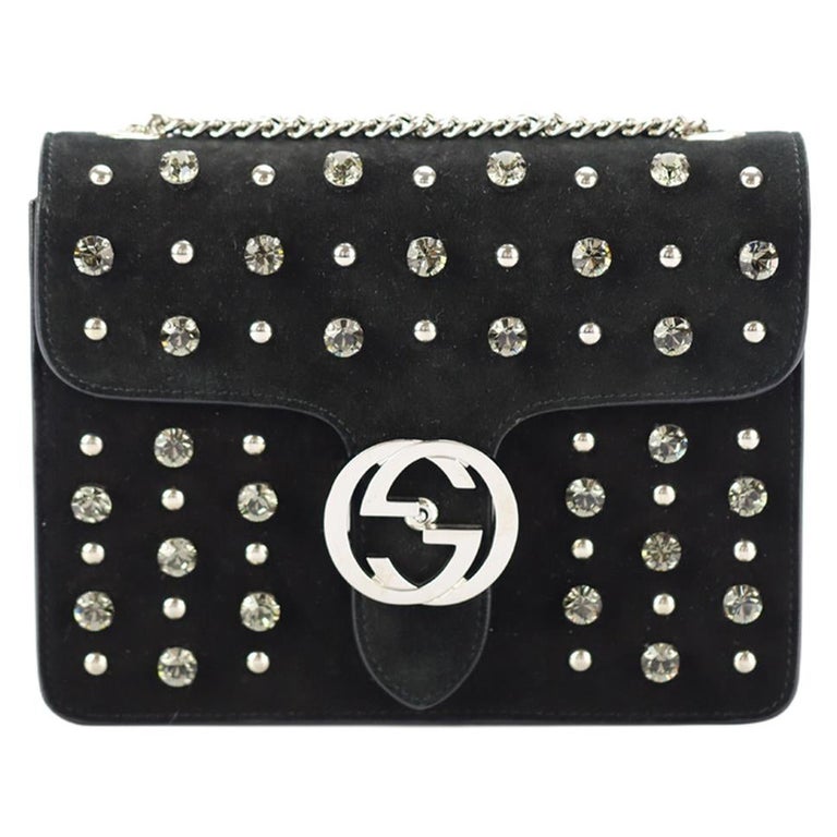 Gucci Dollar Gg Crystal Embellished Suede Shoulder Bag For Sale at 1stDibs