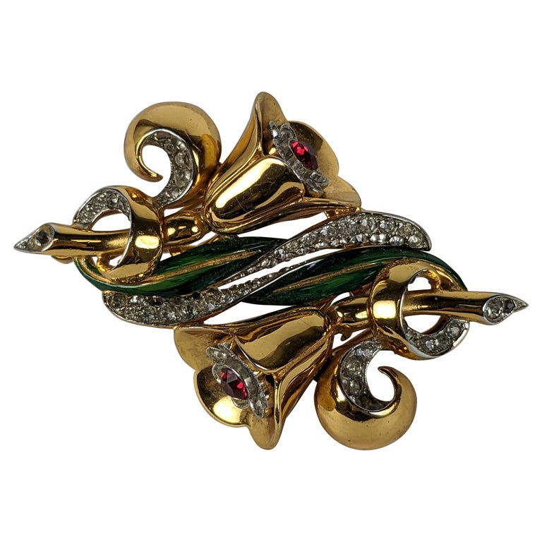 Corocraft Sterling Vermeil Bellflower Duette Brooch For Sale at 1stDibs