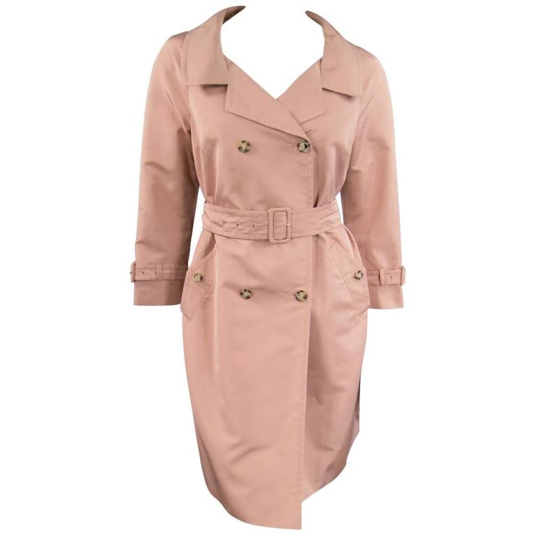 PRADA Size 6 Rose Pink Silk Blend Taffeta Portrait Collar Trenchcoat at ...