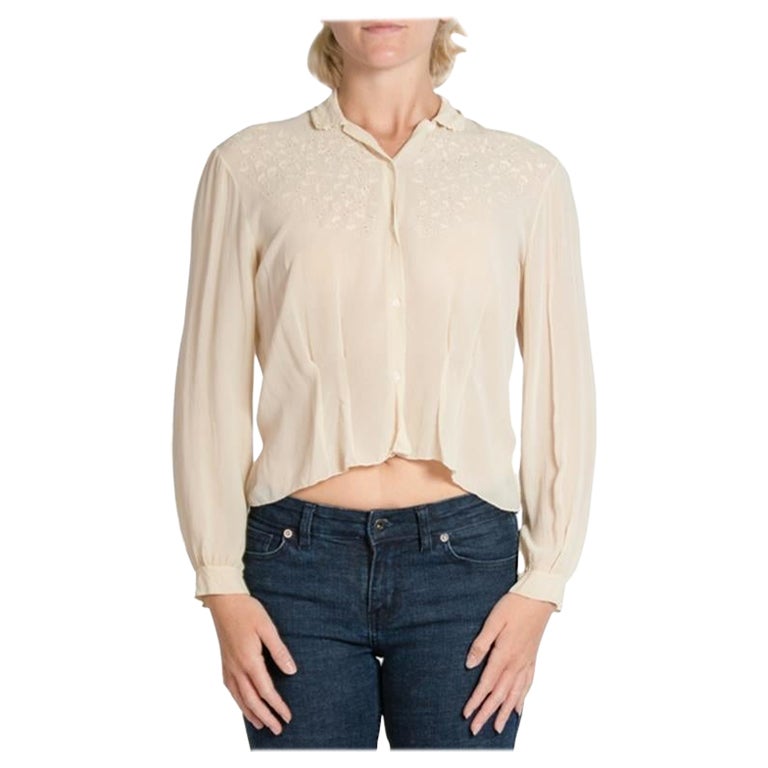 1970S Cream Chiffon Haute Couture Top For Sale at 1stDibs