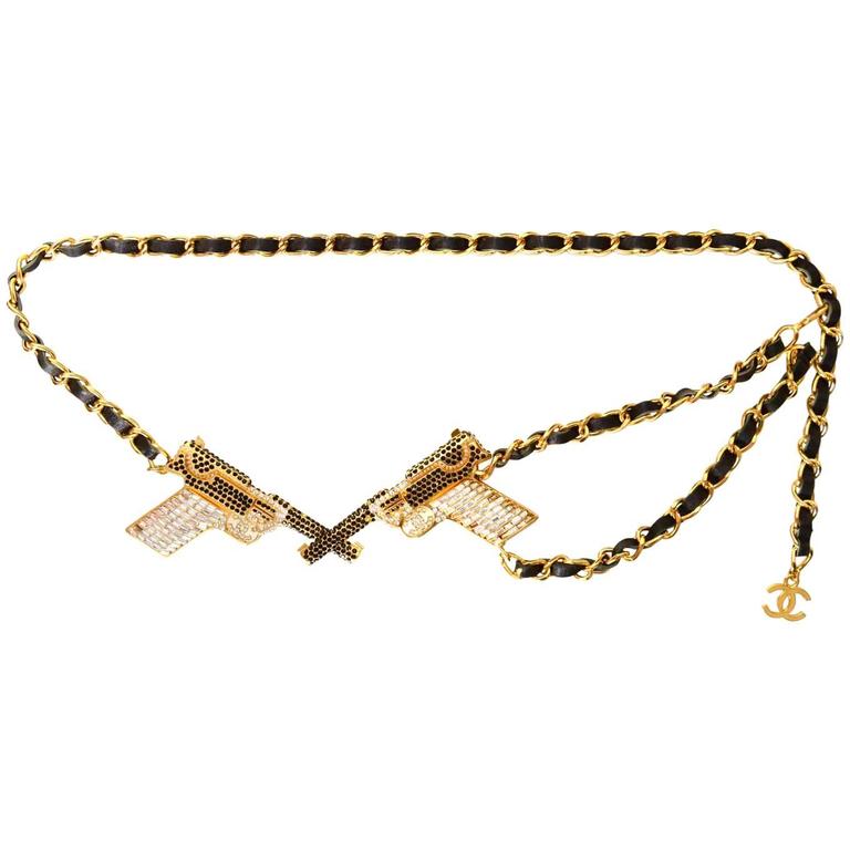Chanel Rare Collectors Crystal Double Gun Chain Belt For Sale at ...