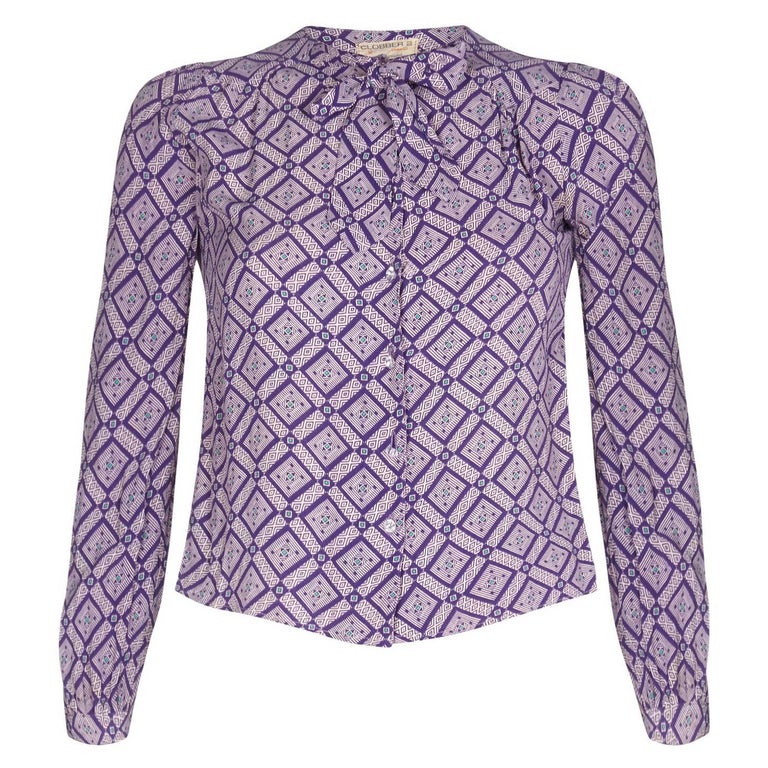1970s Jeff Banks Geometric Purple Blouse For Sale at 1stDibs
