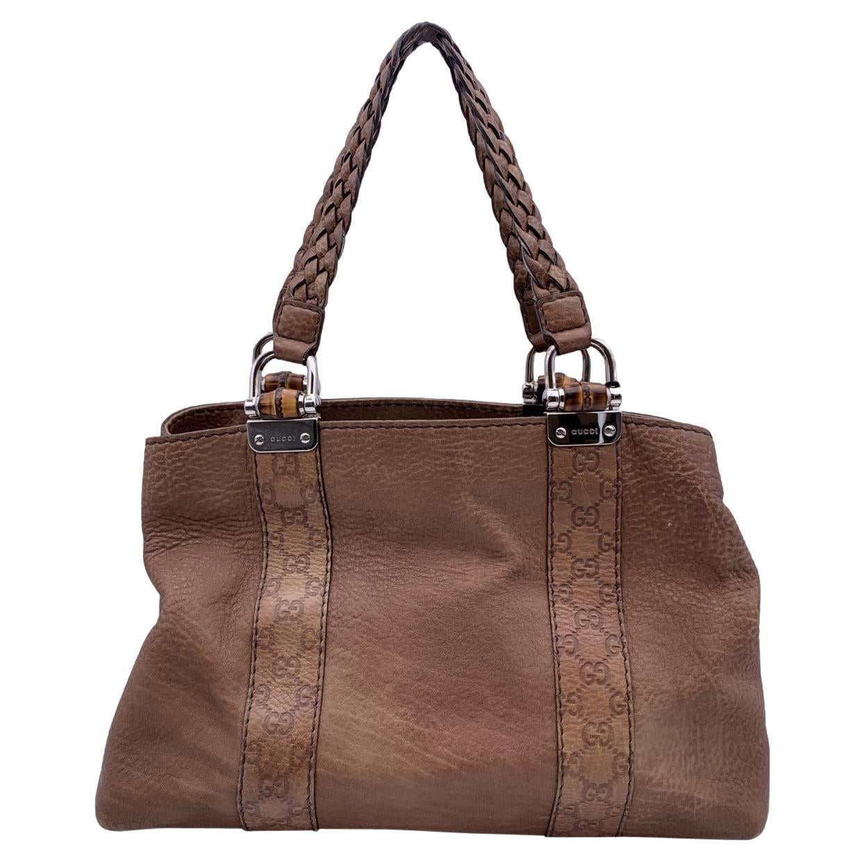 Gucci Tan Leather Braided Handles Tote Bag Bamboo Details For Sale at ...
