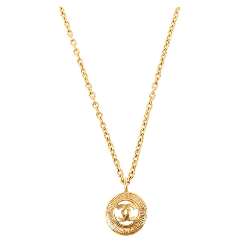 Chanel Round Cutout CC Mark Necklace For Sale at 1stDibs