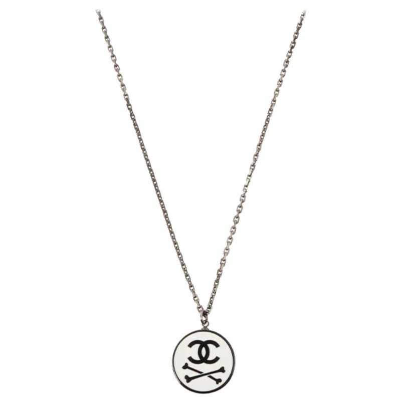 Chanel Bone CC Mark Charm Necklace in Black/White, 2003 at 1stDibs