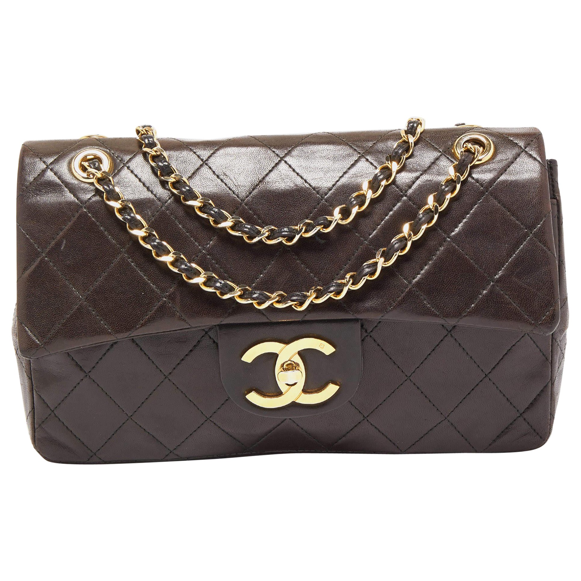 Chanel Dark Brown Quilted Leather Medium Classic Double Flap Bag For ...