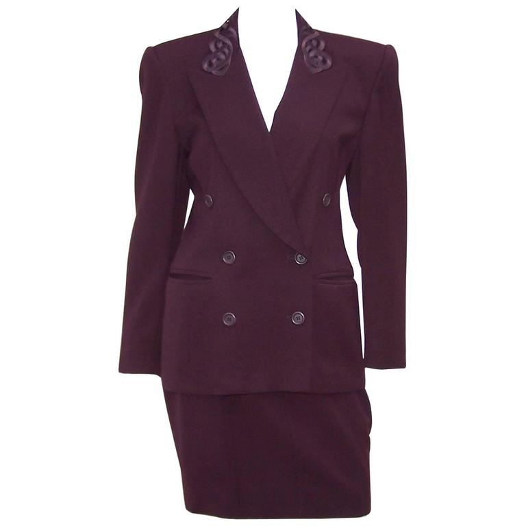 Embroidered 1980's Escada Aubergine Skirt Suit With Cut Out Collar For ...
