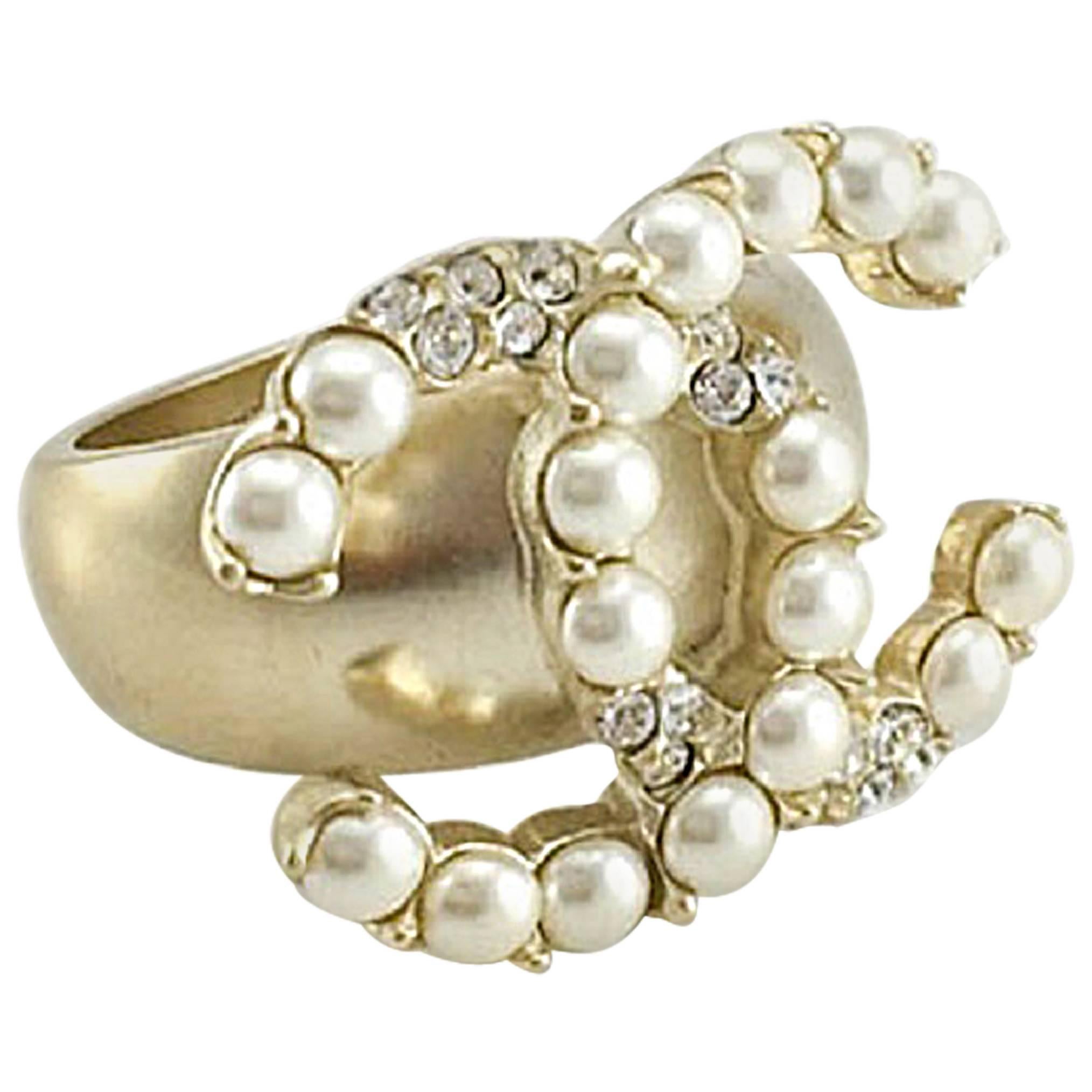 Chanel Pearls and Rhinestones 'CC' Logo Ring - 2015 at 1stDibs | chanel ...