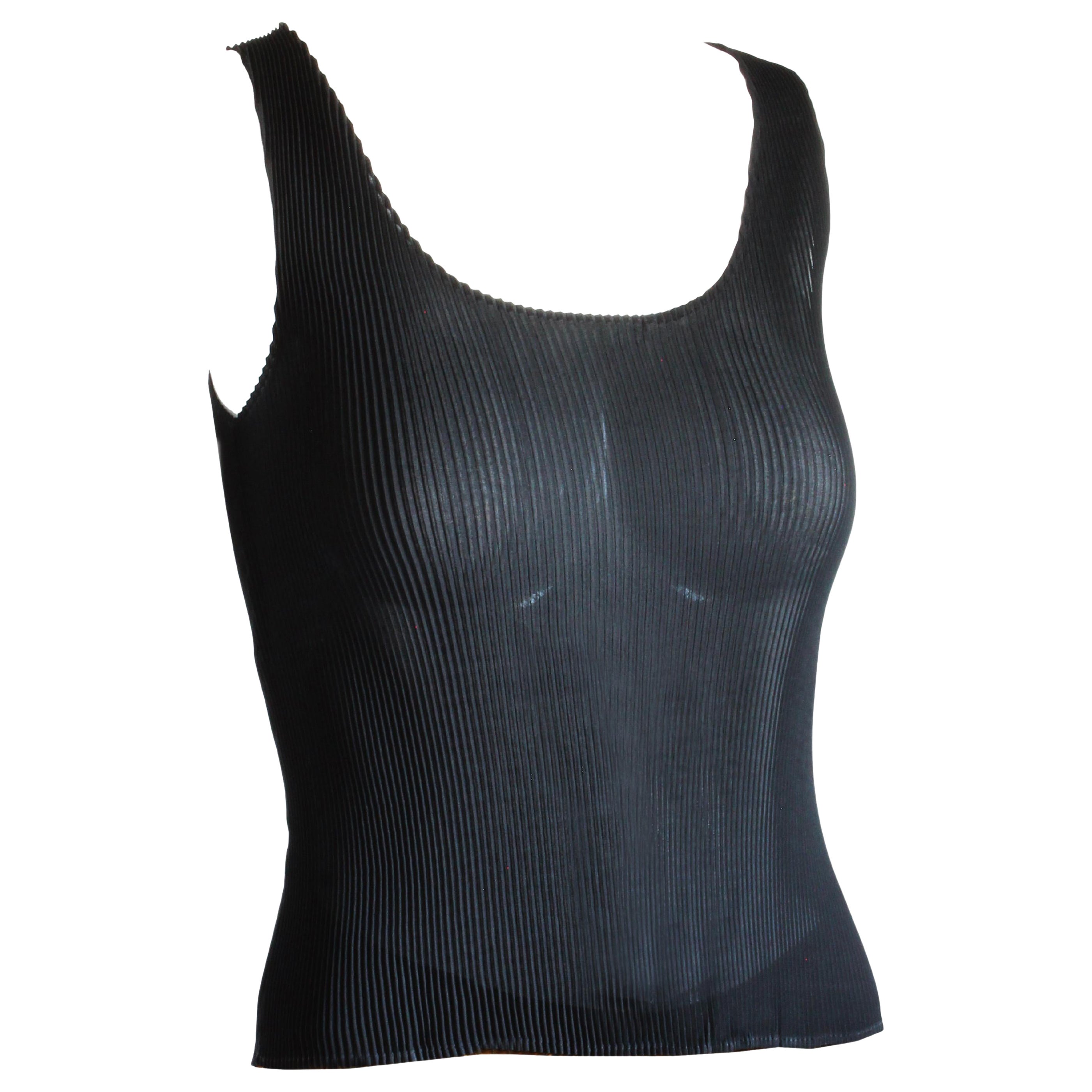 La Perla Top Pleated Accordion Tank Shell Top Black Sheer 2003 For Sale ...