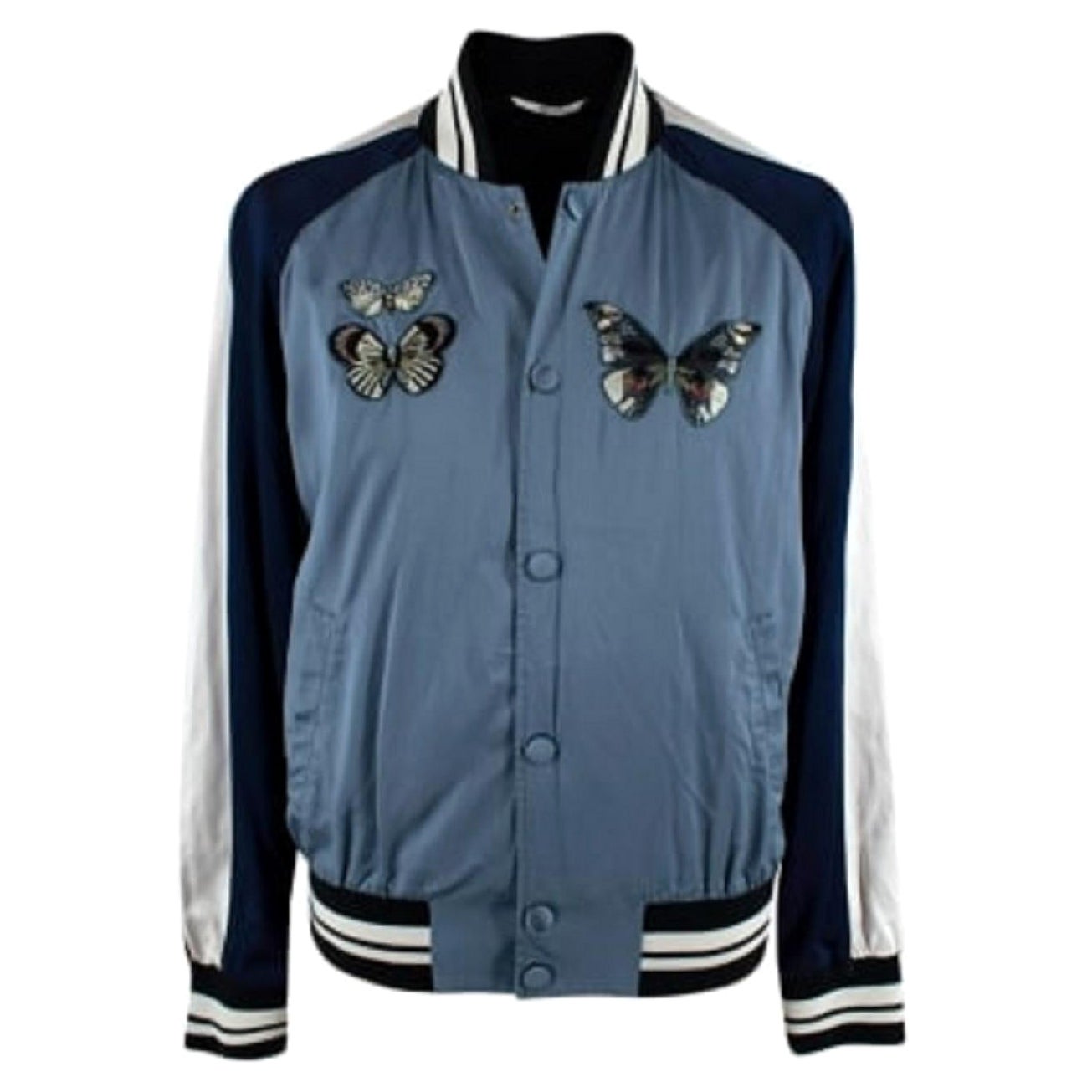 Valentino Blue Butterfly Satin Bomber Jacket For Sale at 1stDibs