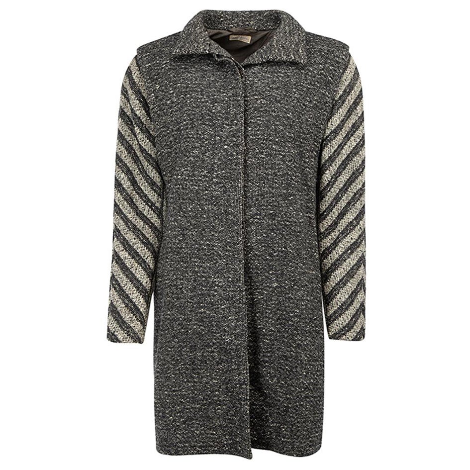 Versace Women's Grey Wool Chevron Striped Sleeves Long Coat For Sale at ...