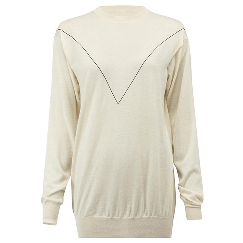 Céline Women's Cream Cashmere Line Embroidered Knit Jumper For Sale at ...